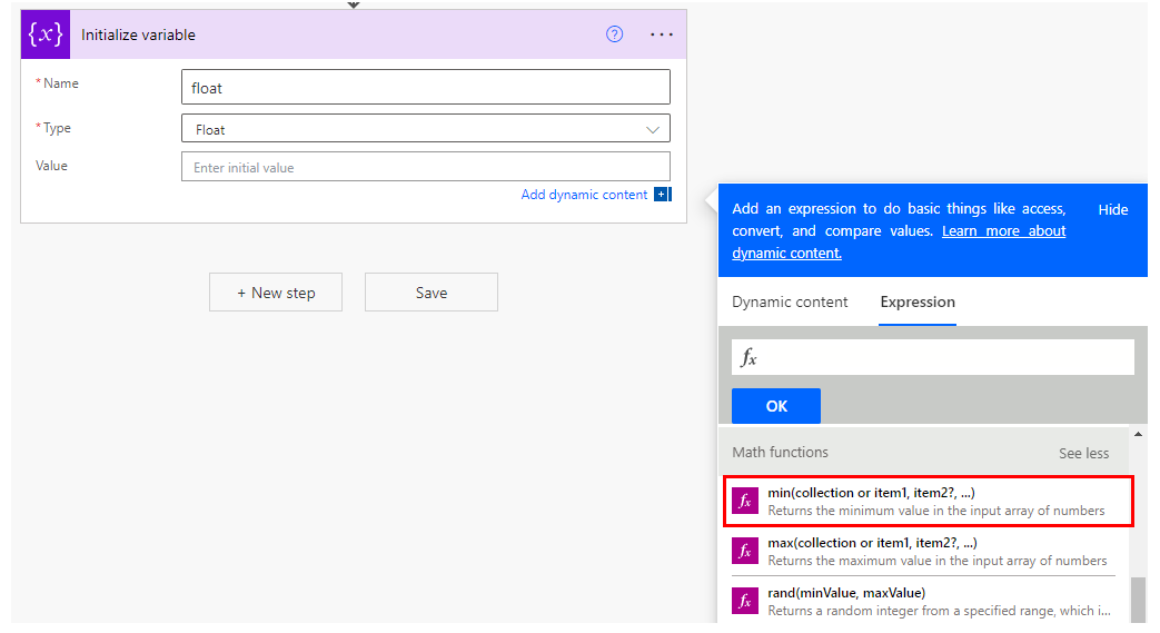 min. Math Function.(Power Automate Cloud flows) | Kaizen.Personal ...