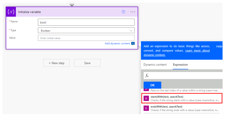startsWith function. String.(Power Automate Cloud flows) | Kaizen.Personal computer work.